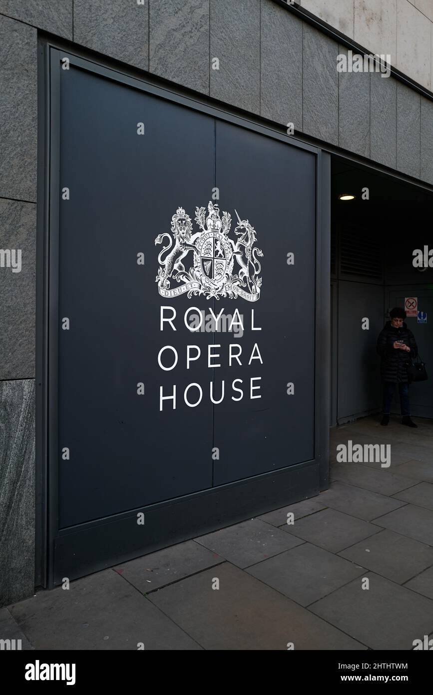 Royal emblem and name on a wall of the Royal Opera House, Covent Garden ...