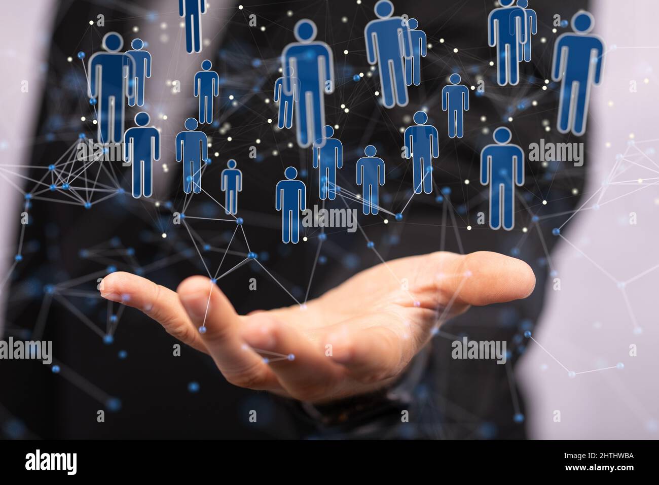 3D rendering of digital connections floating on a businessman's hand ...