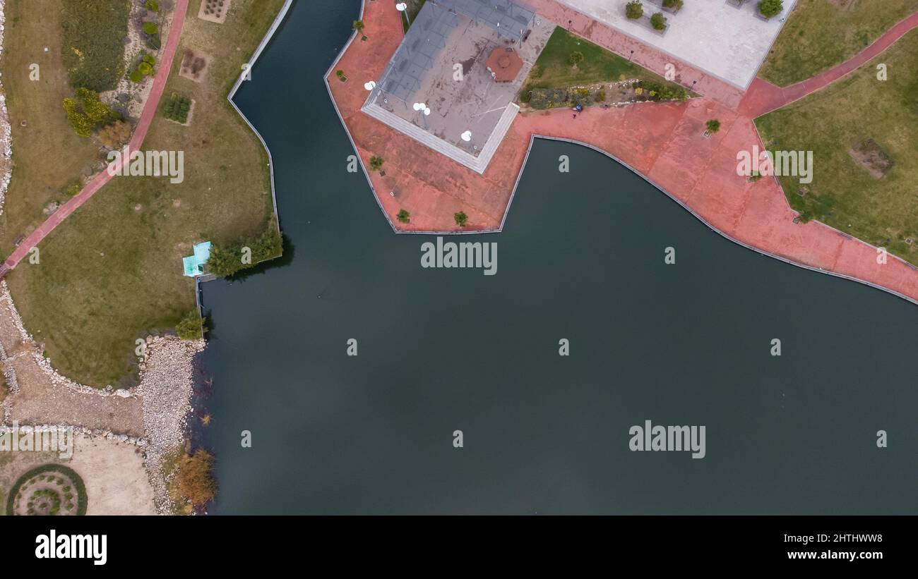 Aerial view of small artificial lake Stock Photo - Alamy