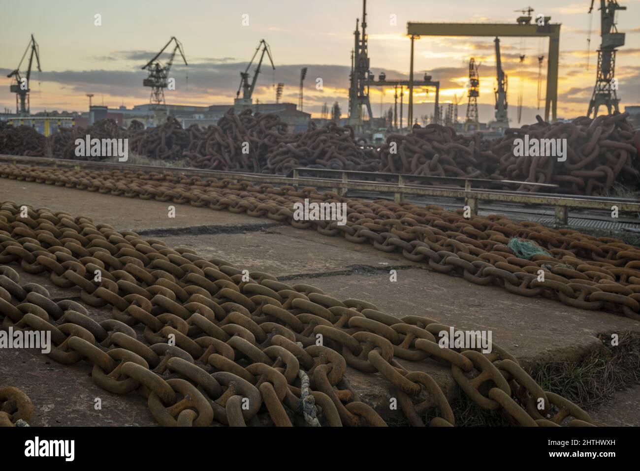 Ship chains during refurbishment at a ship repair yard Stock Photo - Alamy