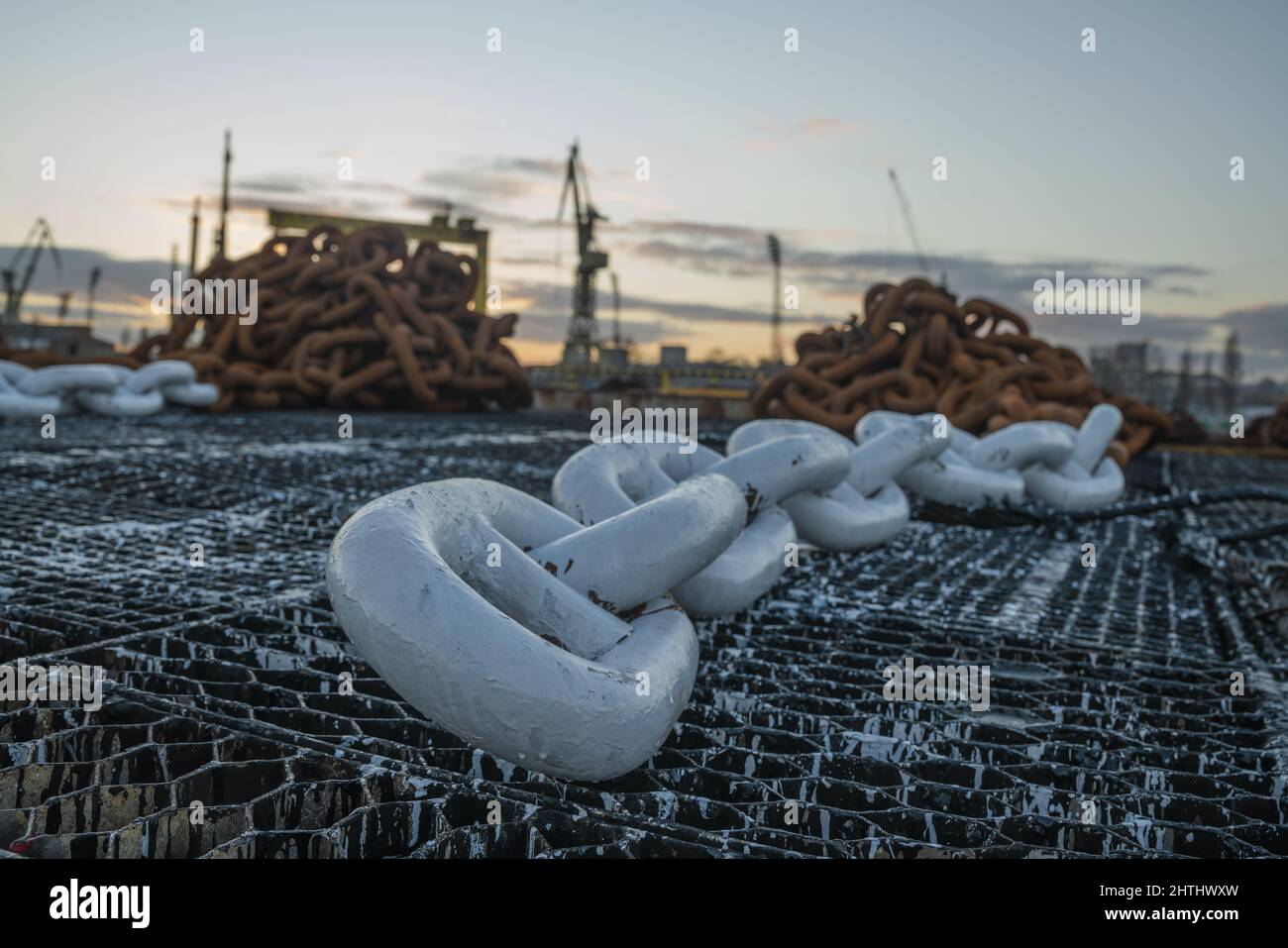 Ship chains during refurbishment at a ship repair yard Stock Photo - Alamy