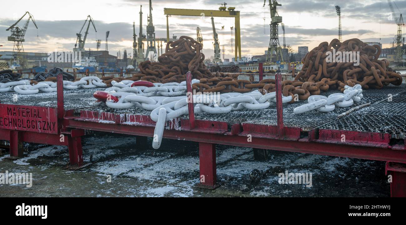Ship chains during refurbishment at a ship repair yard Stock Photo - Alamy