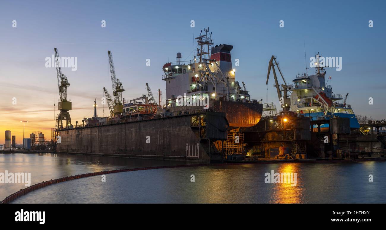 Commercial vessels overhauled at a ship repair yard Stock Photo - Alamy