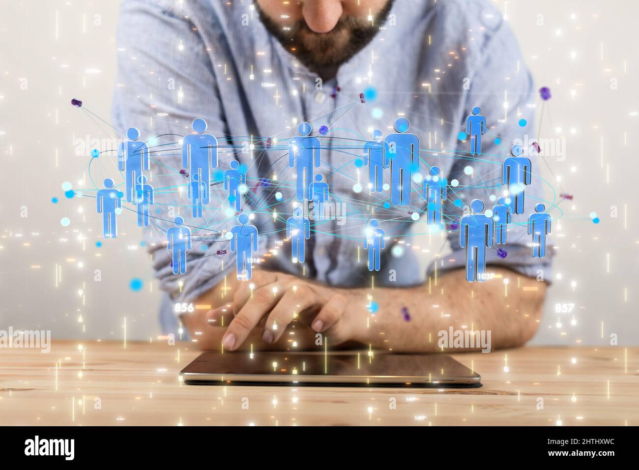 Sphere network structure showing connection between people above a ...