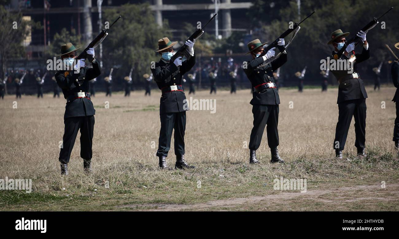 Kathmandu, Bagmati, Nepal. 1st Mar, 2022. Nepal Army personnel fire ...