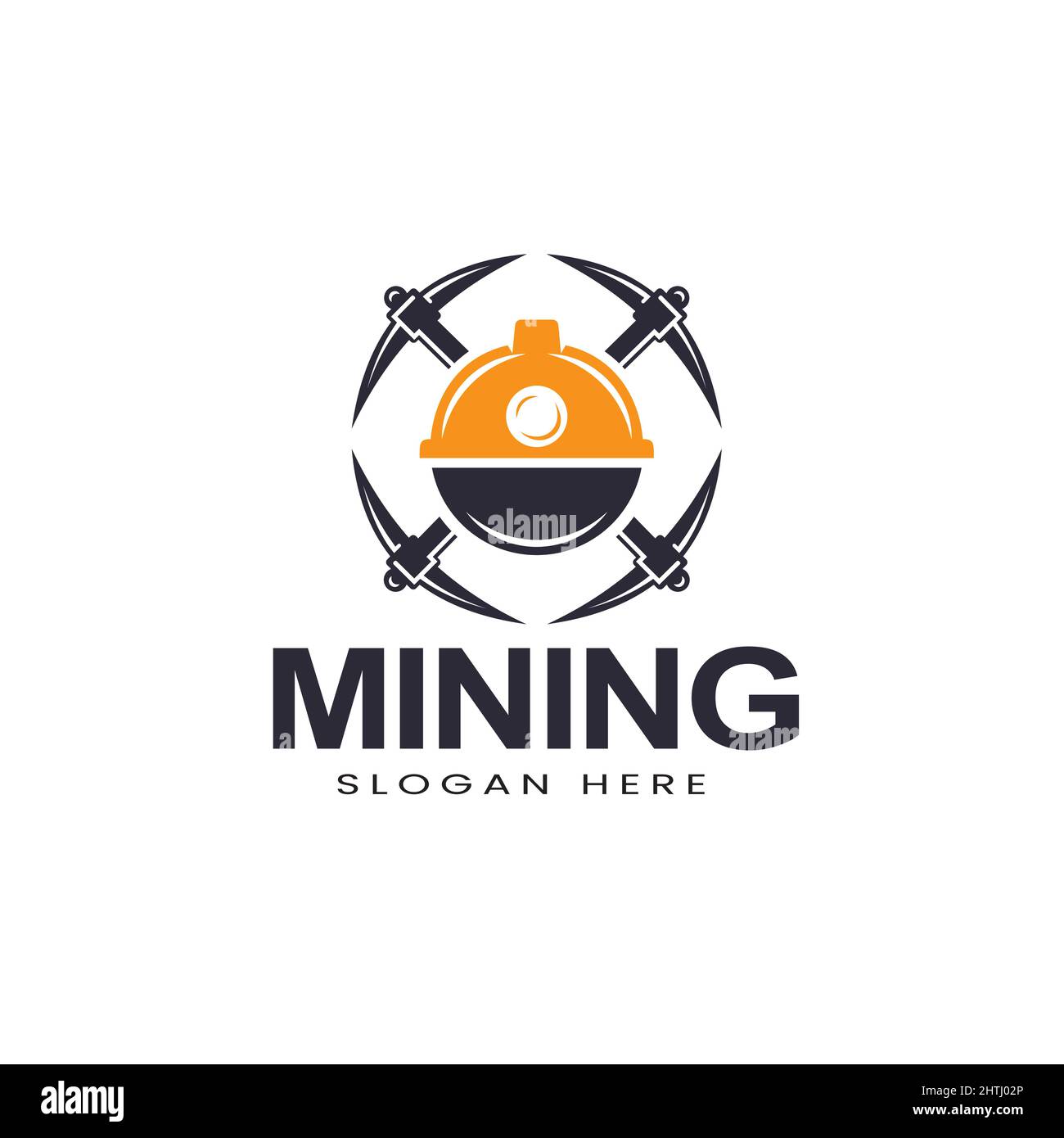 Retro mining logo with hard hat helmet and two axes Vector illustration ...