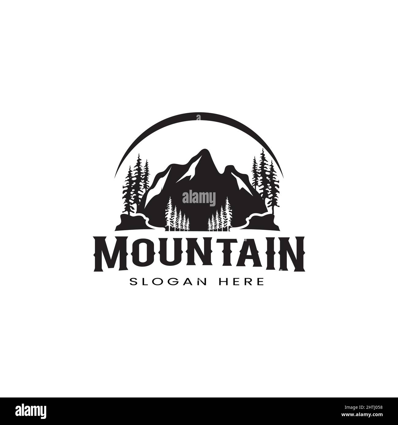 Mountain and trees adventure outdoor badge symbol logo design Stock ...