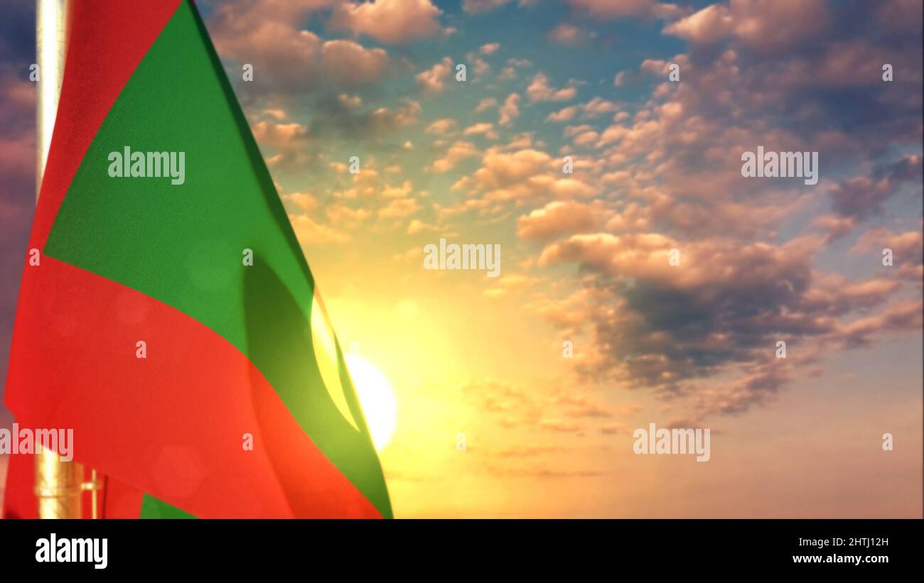 Maldives flag is hanging on sundown sky for state holiday - soft focus ...