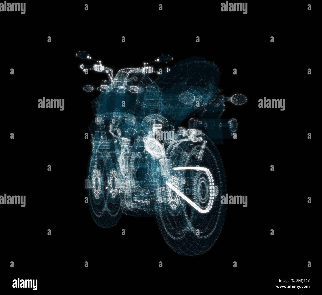 Abstract motorcycle consisting of glow points and lines. 3d ...