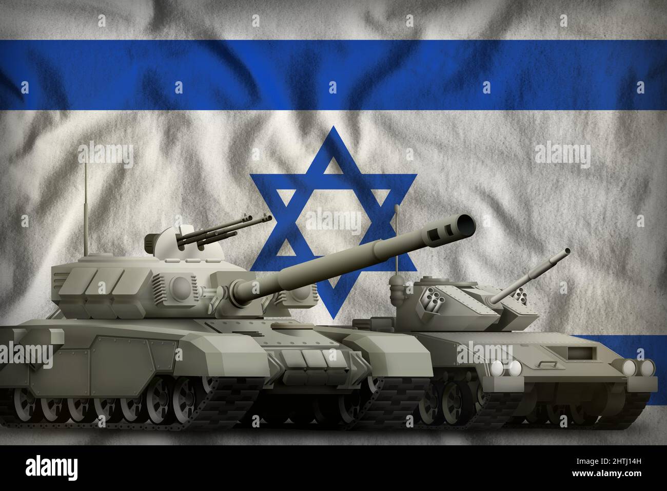 tanks on the Israel flag background. Israel tank forces concept. 3d ...