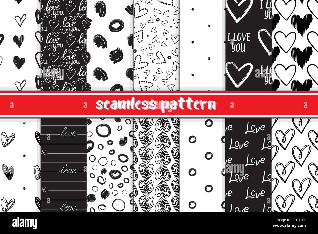Seamless Patterns Set with Hearts and Love. Vector Retro Polka Dot ...