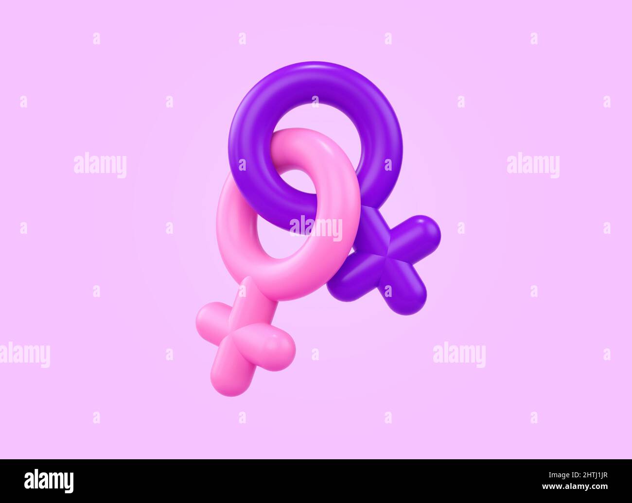 Two isolated female symbols united on a purple background for ...