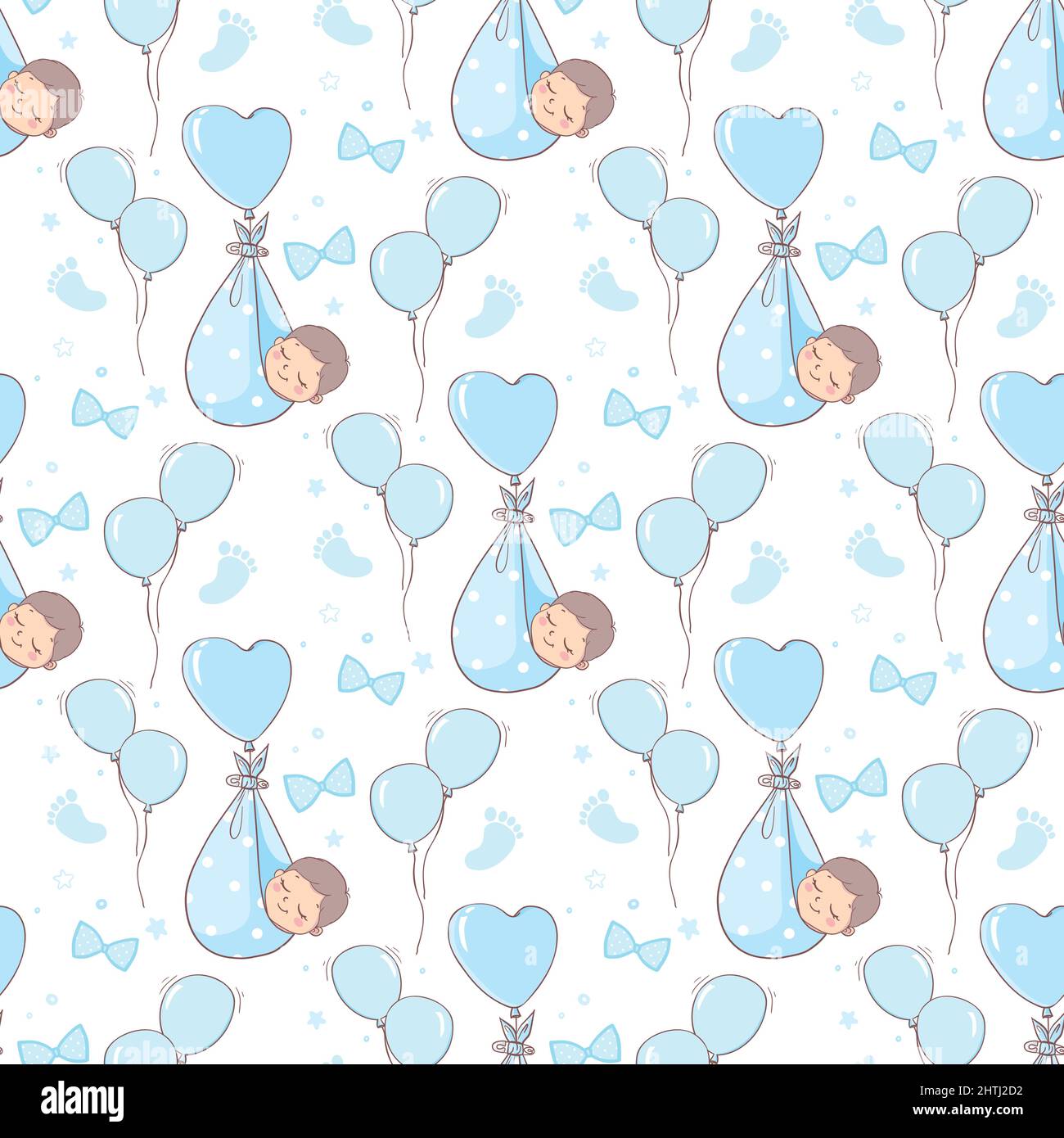 Pattern for a boy. Blue baby feet and feet seamless pattern. Vector ...