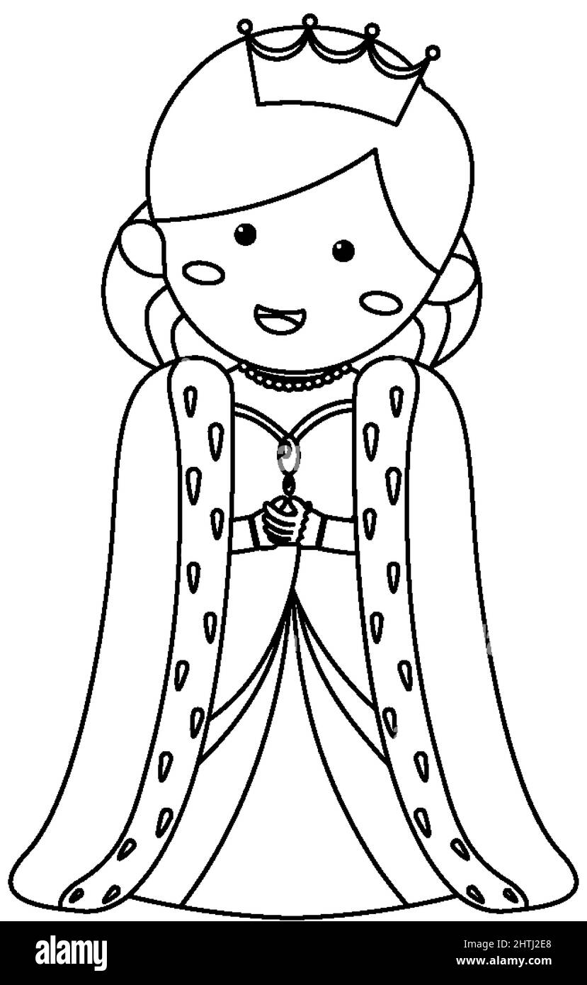 Princess black and white doodle character illustration Stock Vector ...