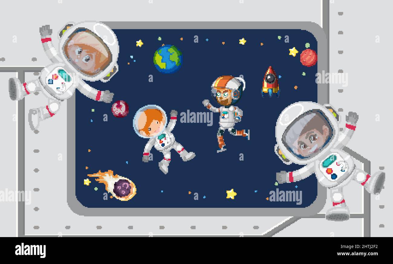 Spaceship monitor scene with astronaut illustration Stock Vector Image ...