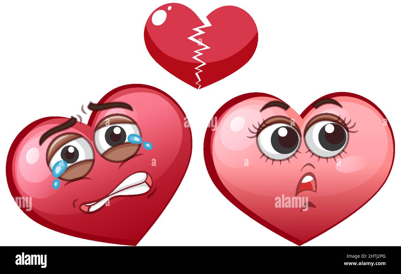 Two heart emoticons with a broken heart illustration Stock Vector Image ...