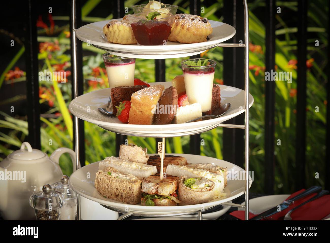 Afternoon tea for two, made up of sandwiches and deserts Stock Photo ...