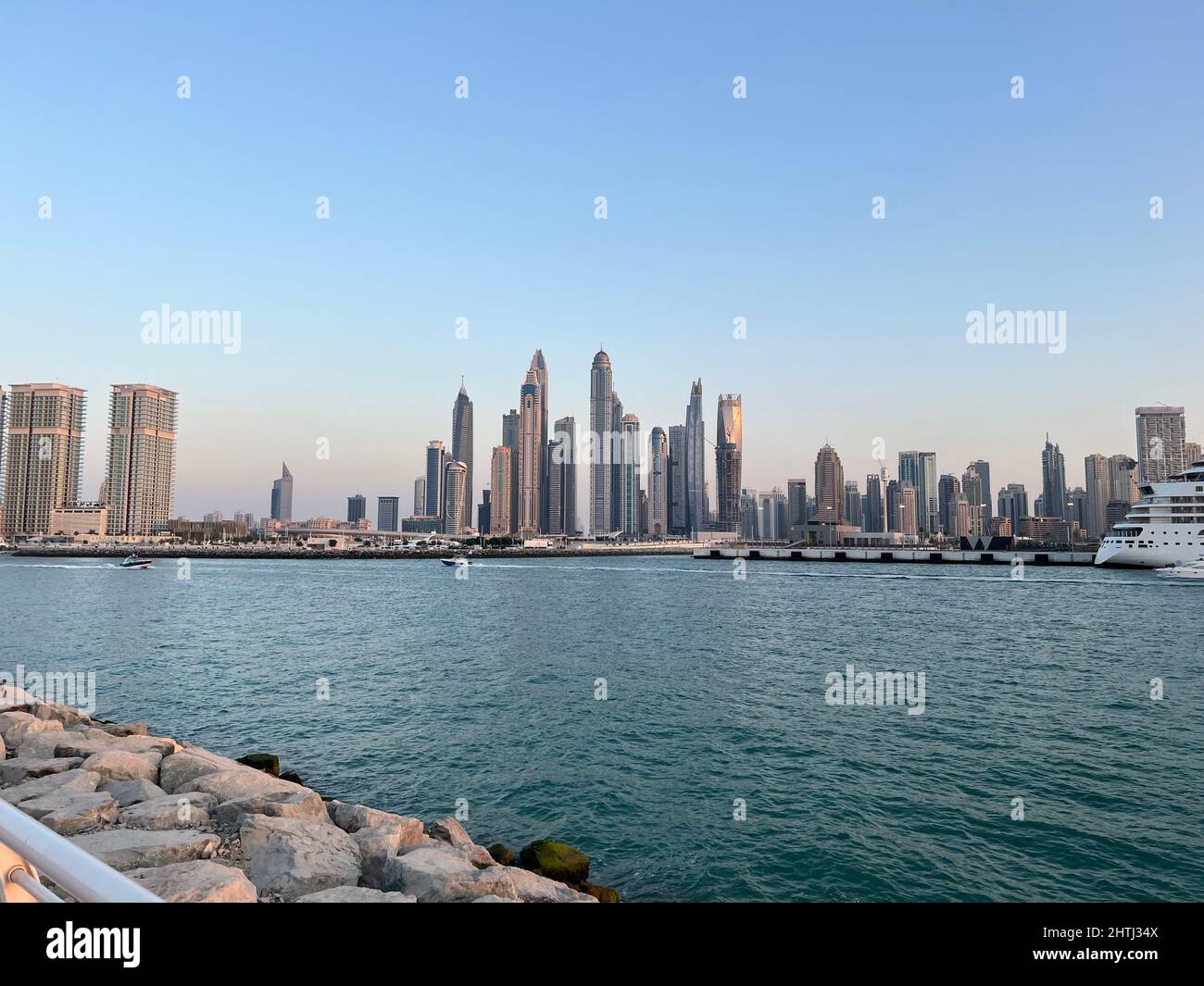 Dubai, UAE - December 02,2021: Aerial view of Dubai skyline. Roads and ...