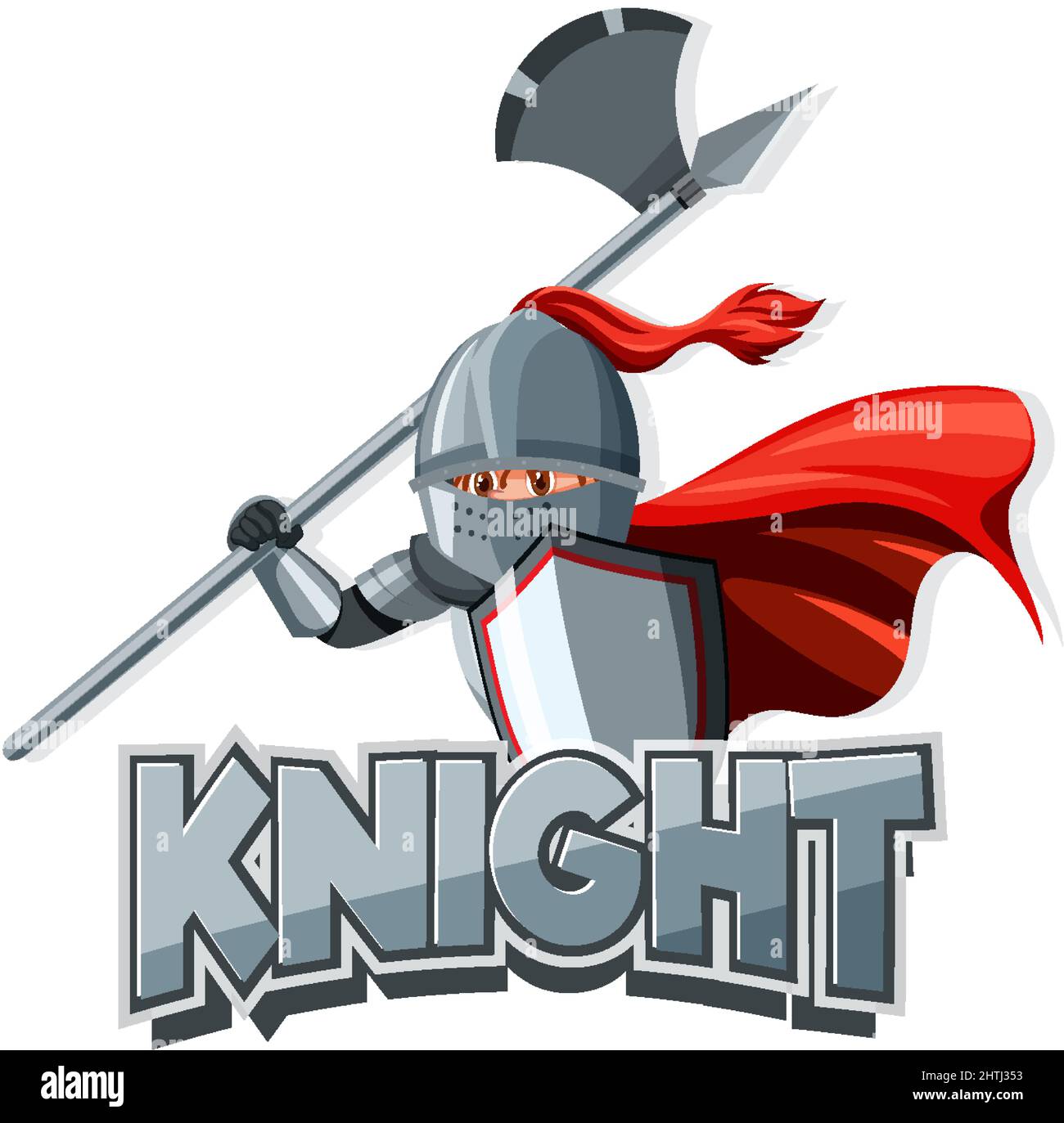 Knight font logo with a medieval knight in cartoon style illustration ...