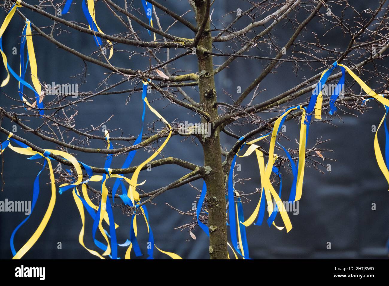 RIGA, LATVIA, FEBRUARY 27. 2022 - People gather in front of Russian ...