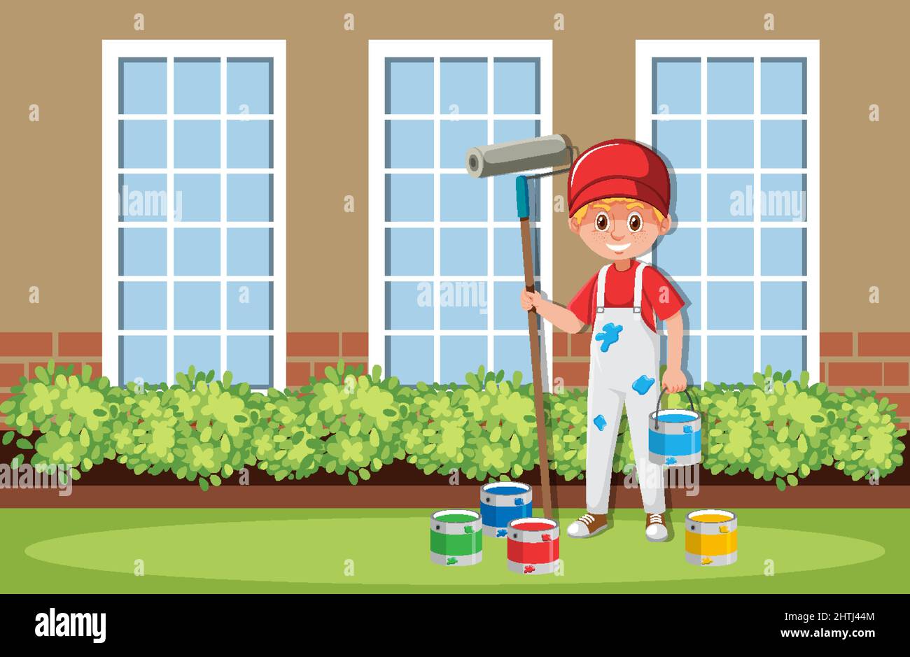 A male painter cartoon character on white background illustration Stock ...