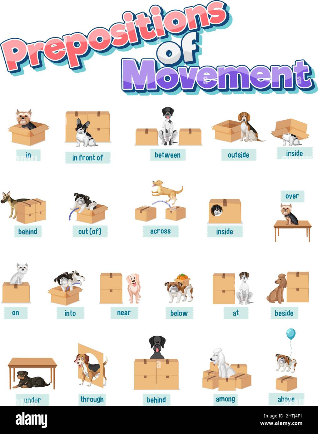 Prepositions of movement set illustration Stock Vector Image & Art - Alamy