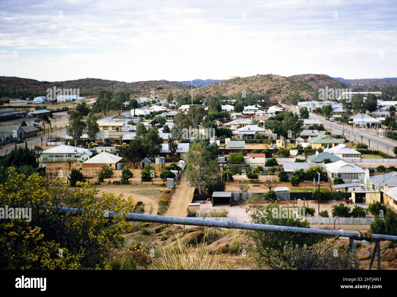 View over corrugated iron building rooftops, Alice Springs, Northern ...