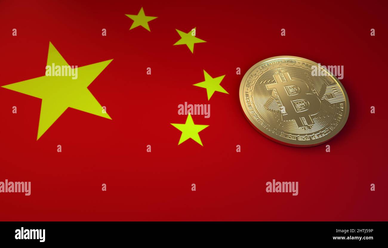 Illustration of a bitcoin on the Chinese flag Stock Photo - Alamy