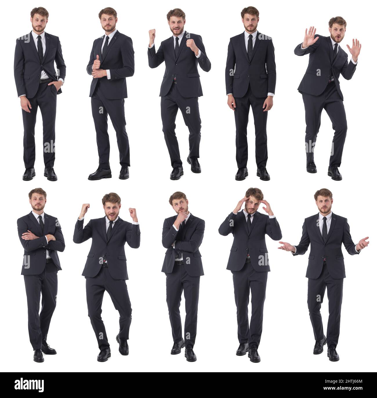 Set of young business man portraits doing different gestures isolated ...