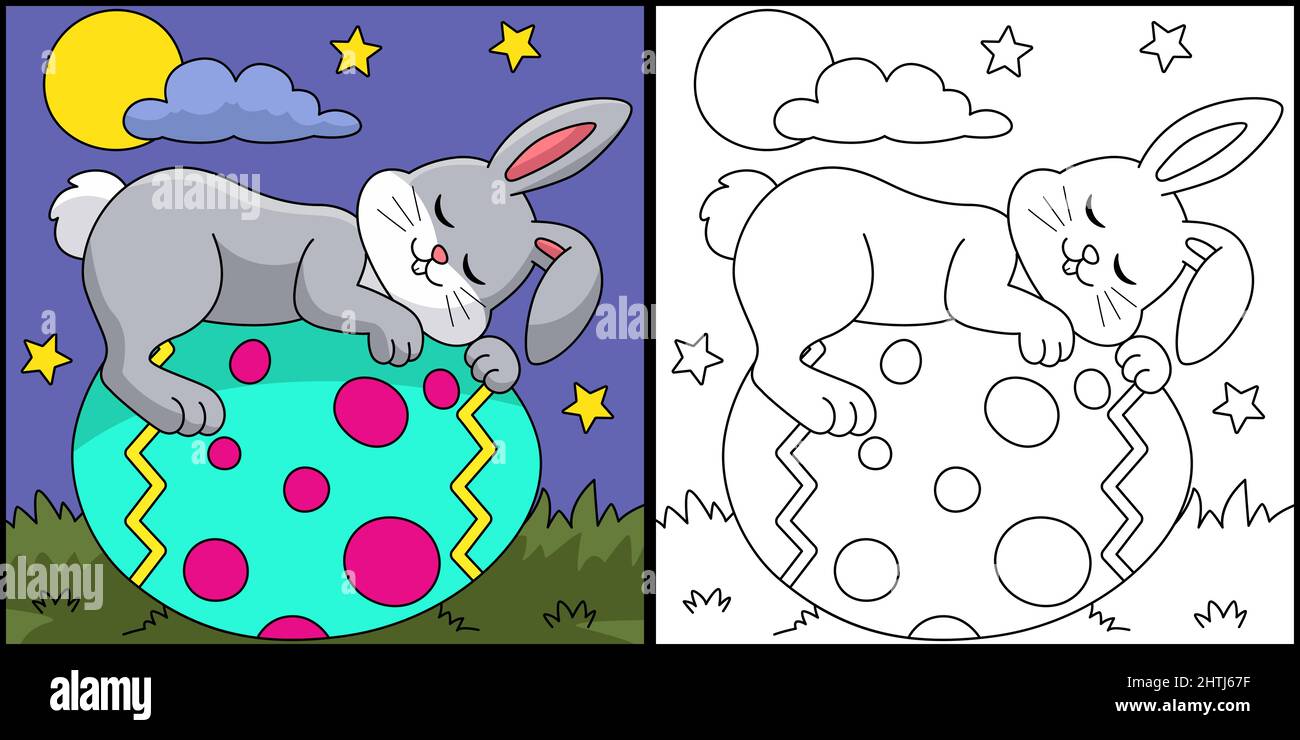 Rabbit Sleeping On Egg Coloring Illustration Stock Vector Image & Art ...