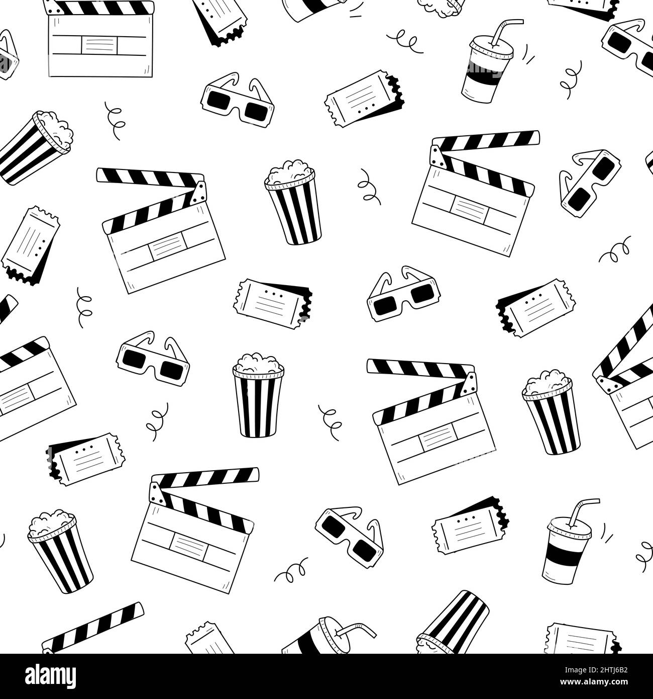 Movie, cinema vector pattern. Doodle hand drawn sketch style movie ...