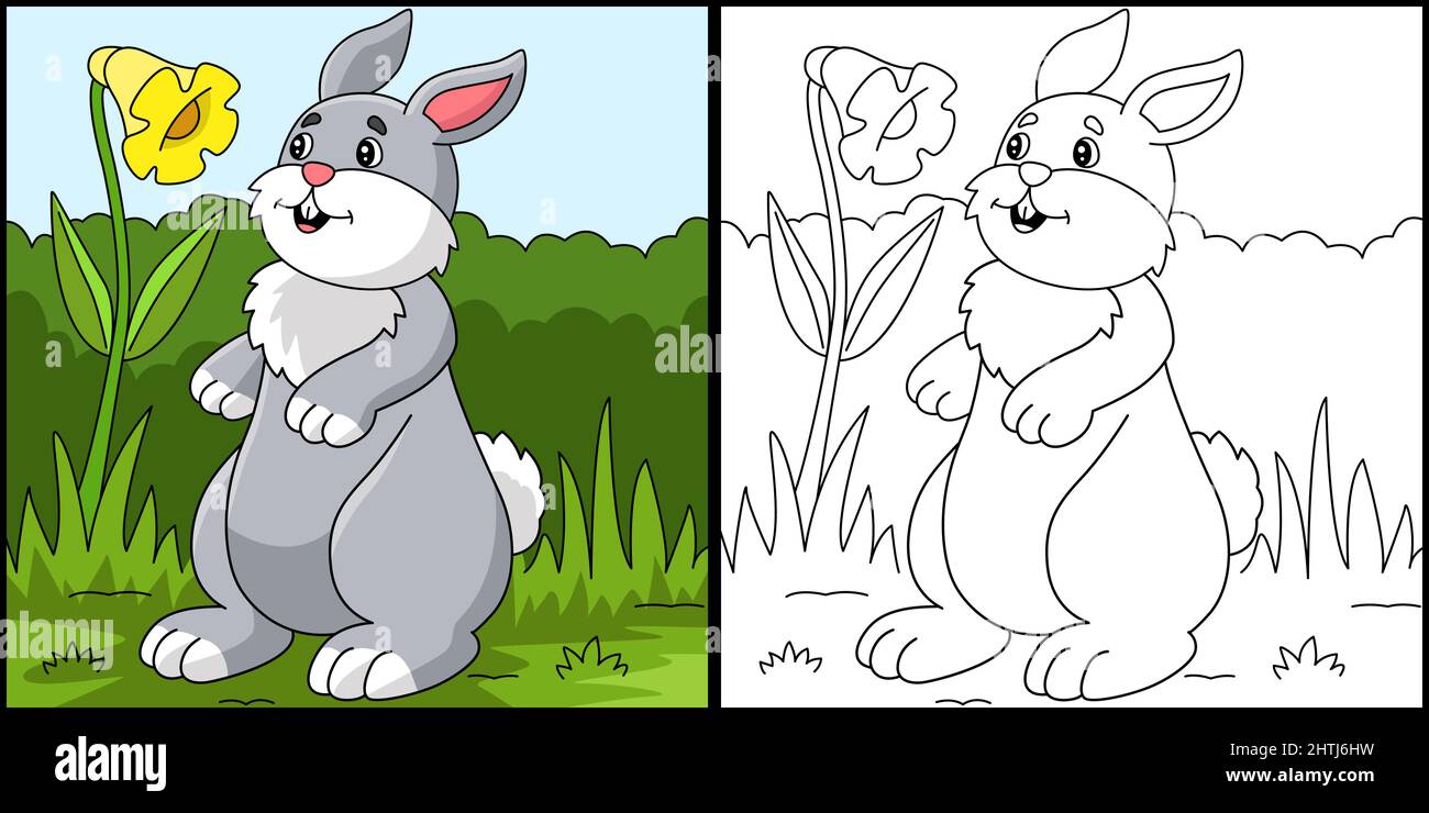 Rabbit Coloring Page Colored Illustration Stock Vector Image & Art - Alamy