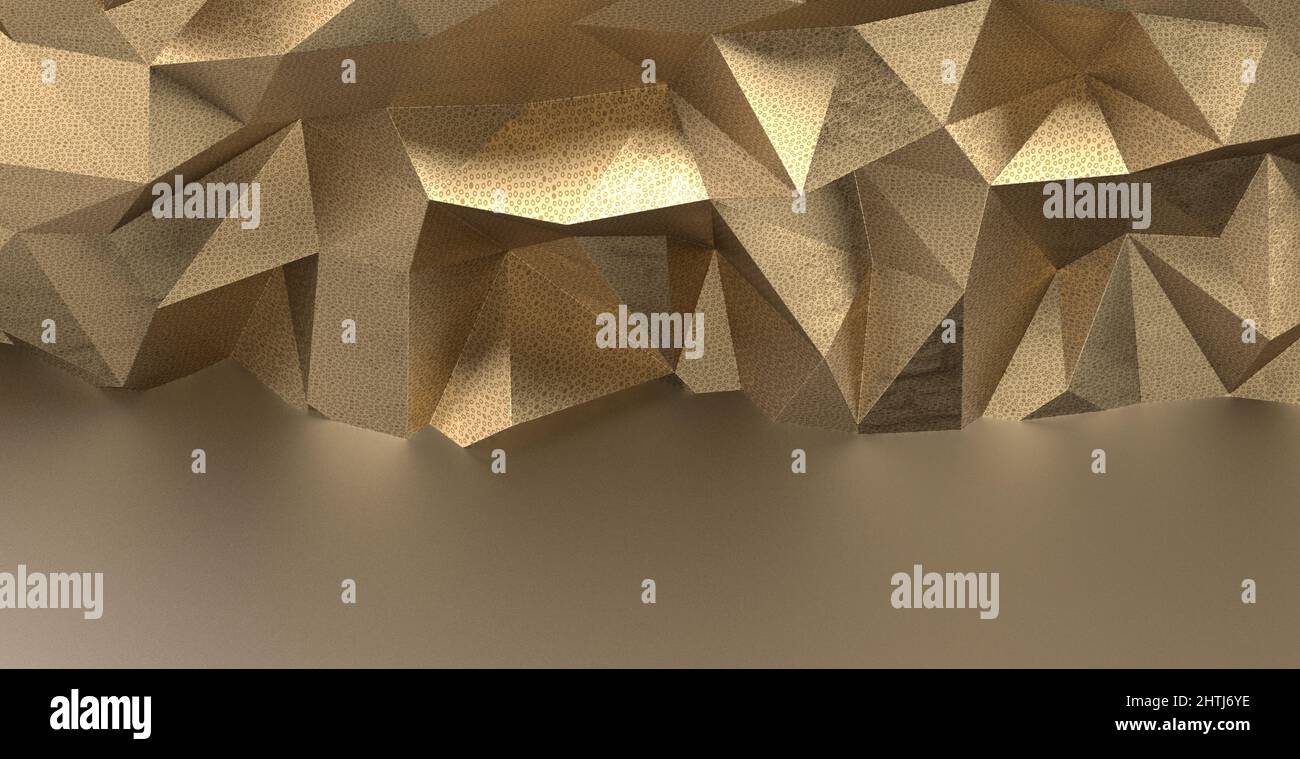 3D rendered golden polygon wallpaper with shiny surfaces and texture of ...