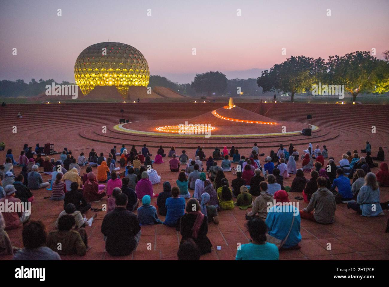 AUROVILLE, INDIA - February 21, 2018: Meditation for Mother's Birthday ...
