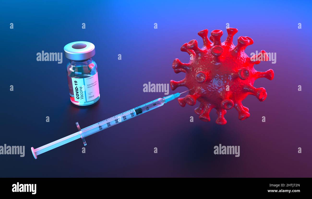 An illustration of vaccination on a blue background - covid concept ...