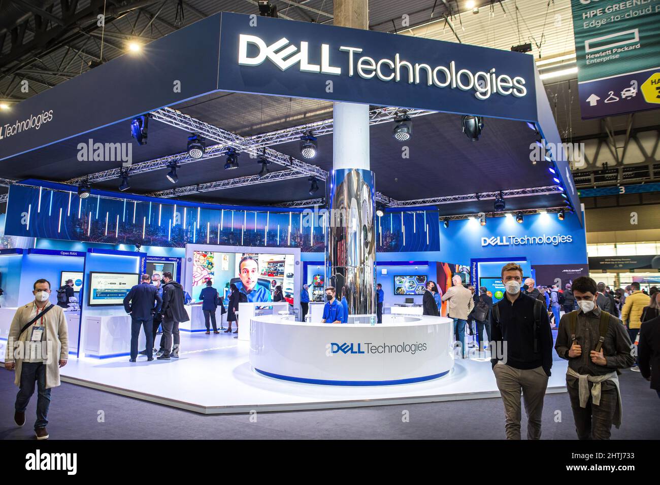 Barcelona, Spain. 28th Feb, 2022. A Dell booth seen during the first day of Mobile World ...