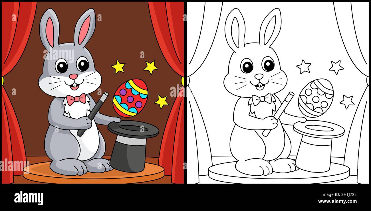 Easter Rabbit Magician Coloring Page Illustration Stock Vector Image ...