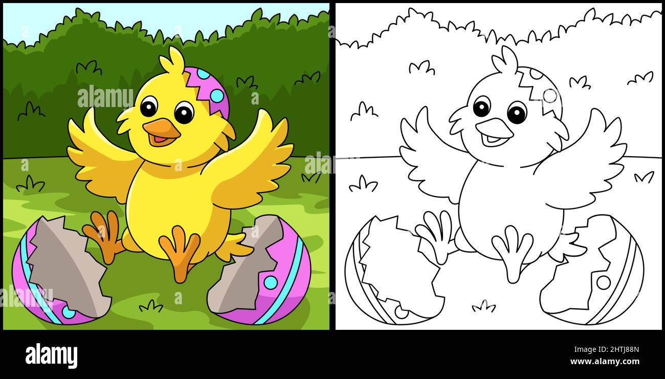 Chick Pop Out In Easter Egg Coloring Illustration Stock Vector Image ...