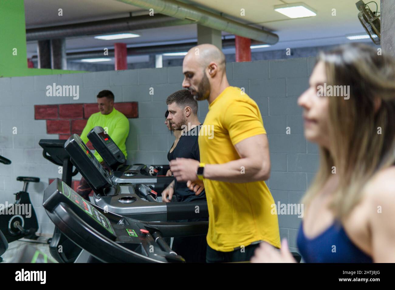 Group of friends running on treadmills in the gym. Healthy lifestyle ...
