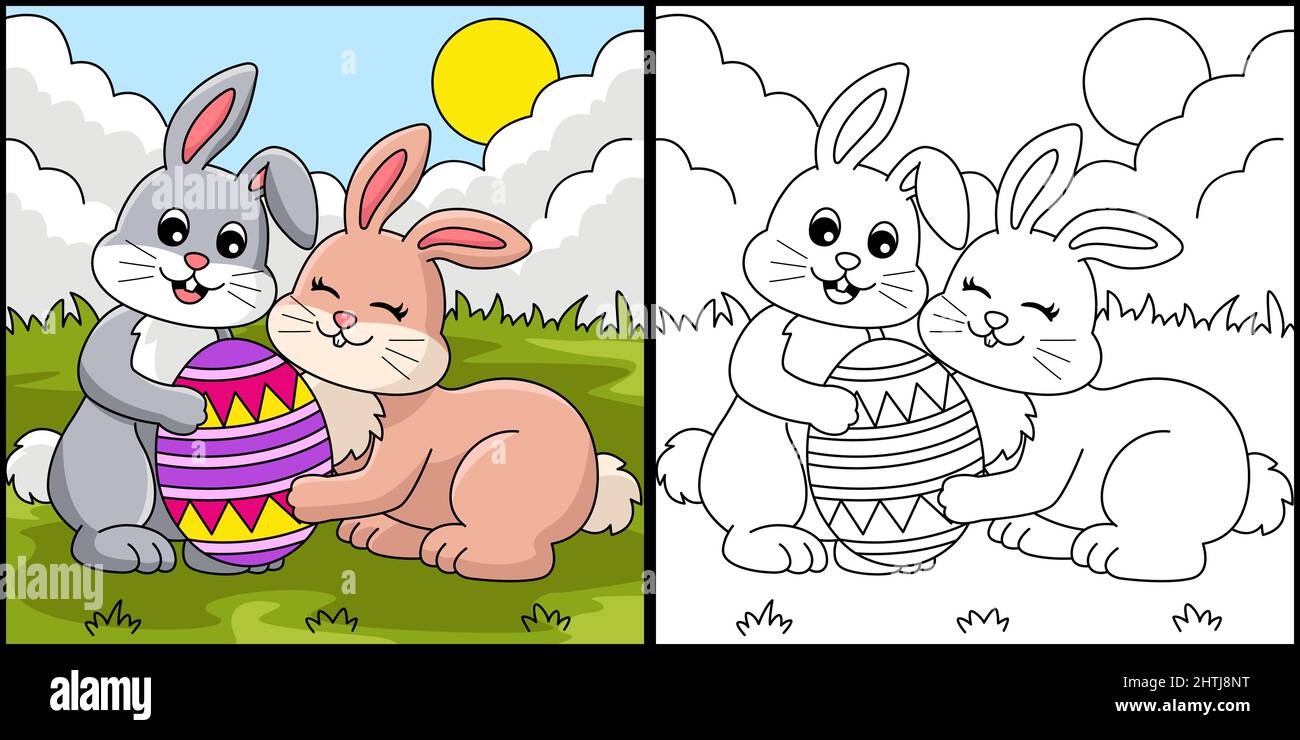 Rabbit Holding Easter Egg Coloring Illustration Stock Vector Image ...
