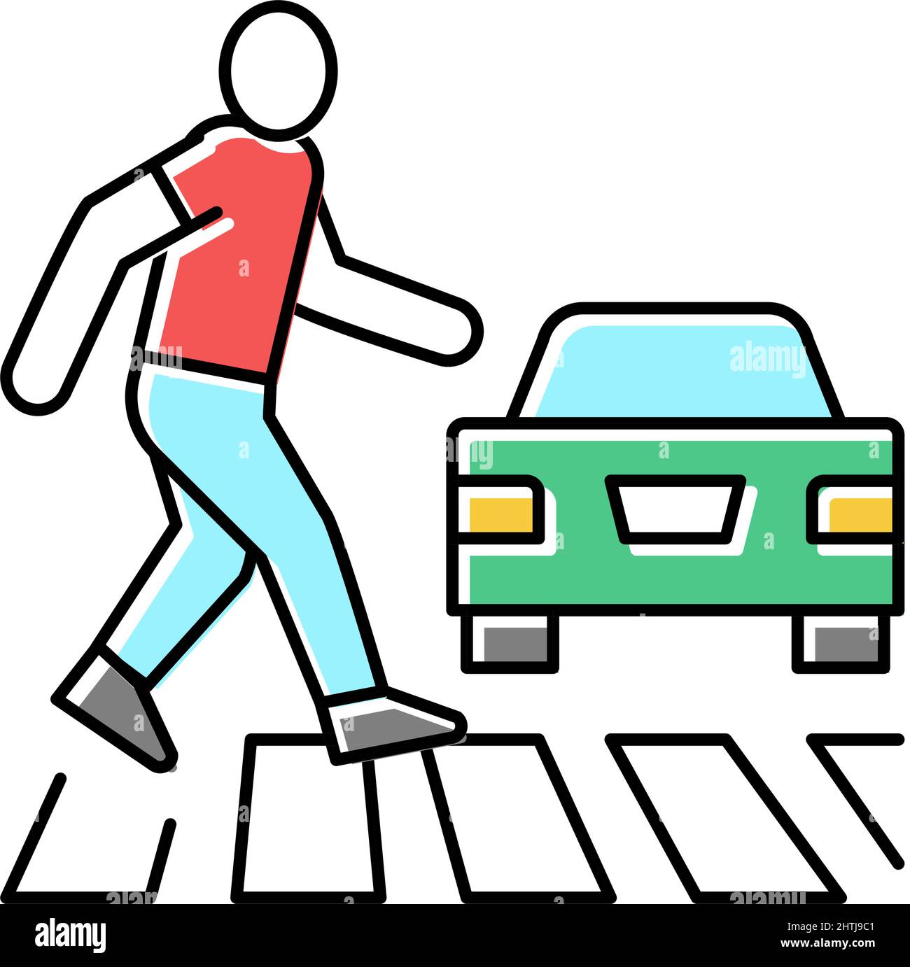 human crossing road on crosswalk color icon vector illustration Stock ...