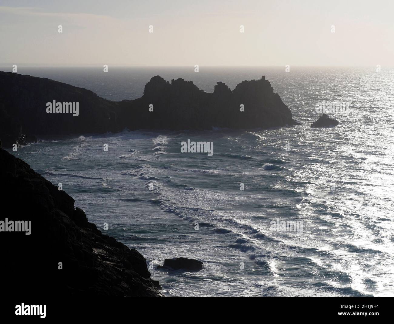 Porthcurno cornwall logan rock hi-res stock photography and images - Alamy
