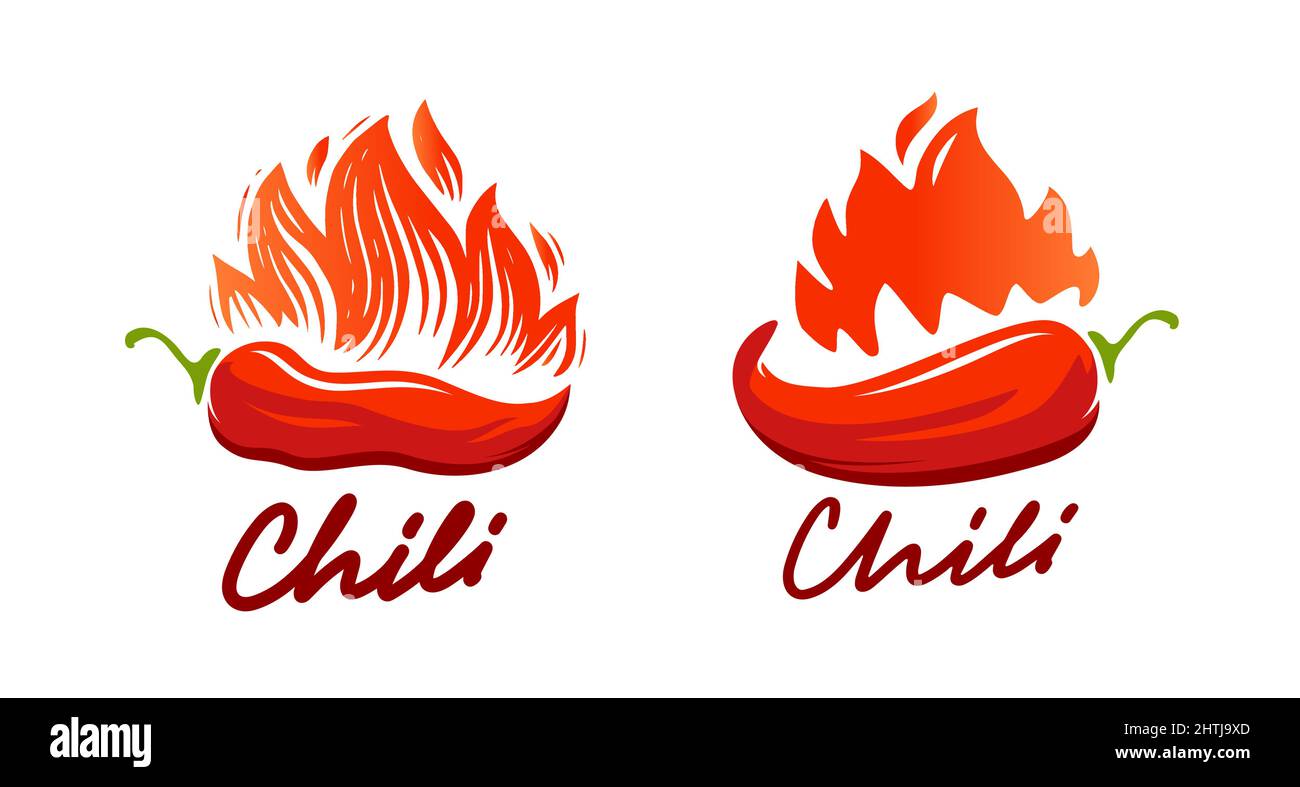 Red chili with flame vector logo. Emblem pepper with and fire Stock ...