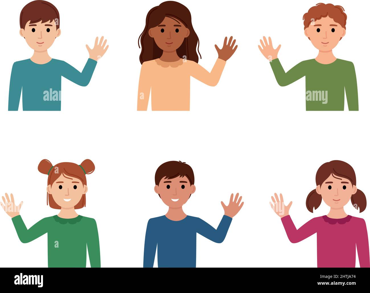 Kid boys and girls waving their hands hello, bye. Children waving in ...