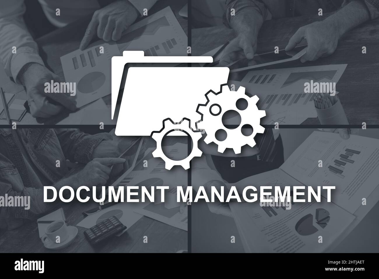 Document management concept illustrated by pictures on background Stock ...