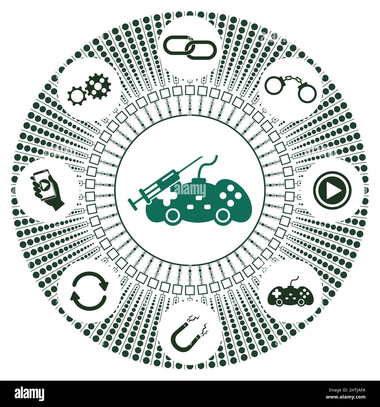 Concept of video game addiction with connected icons Stock Photo - Alamy