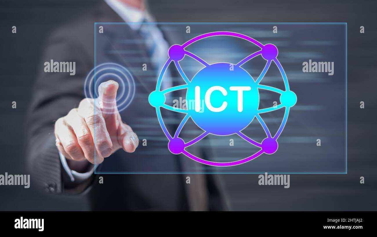 Man touching an ict concept on a touch screen with his fingers Stock ...