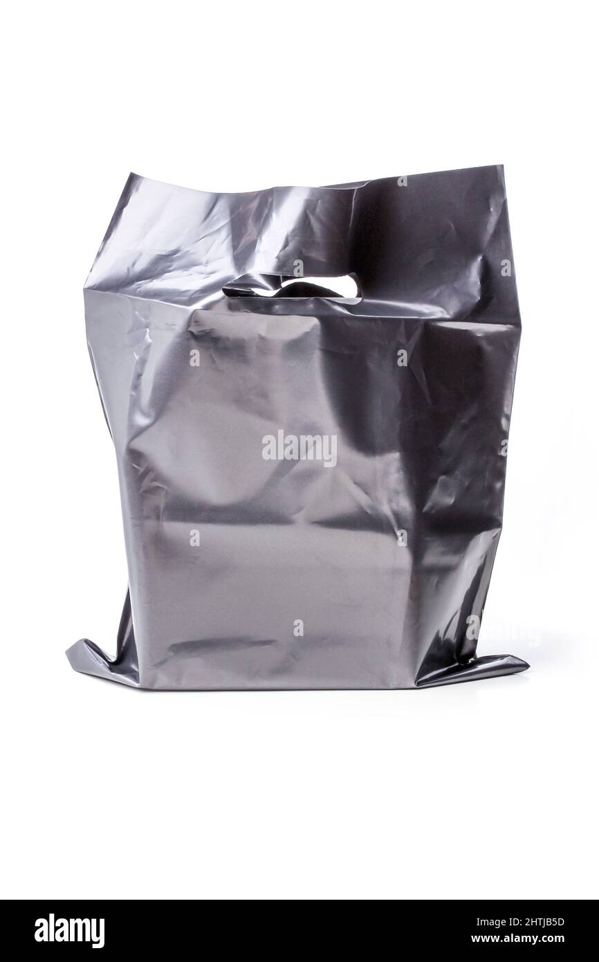 Gray plastic shopping bag isolated on white Stock Photo - Alamy