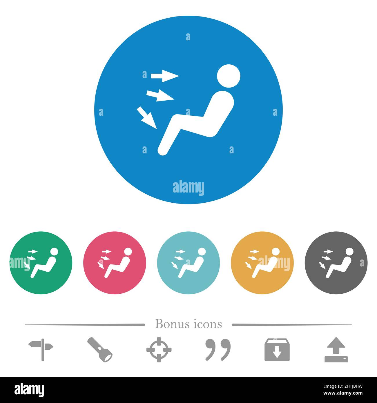 Car air flow direction all flat white icons on round color backgrounds ...