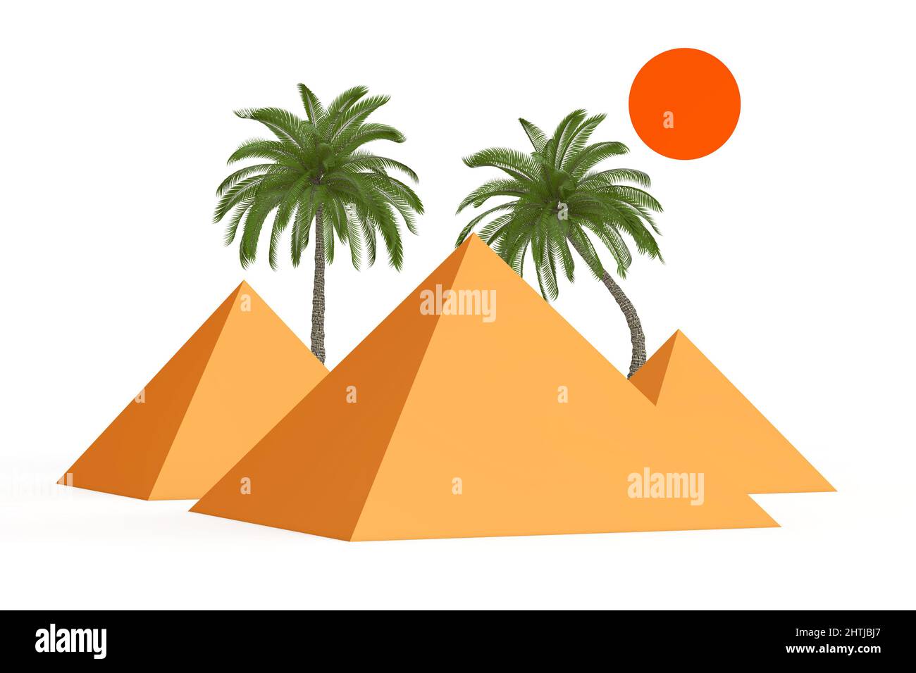 Symbol of Egypt Concept. Pyramids, Palm Trees and Sun on a white ...